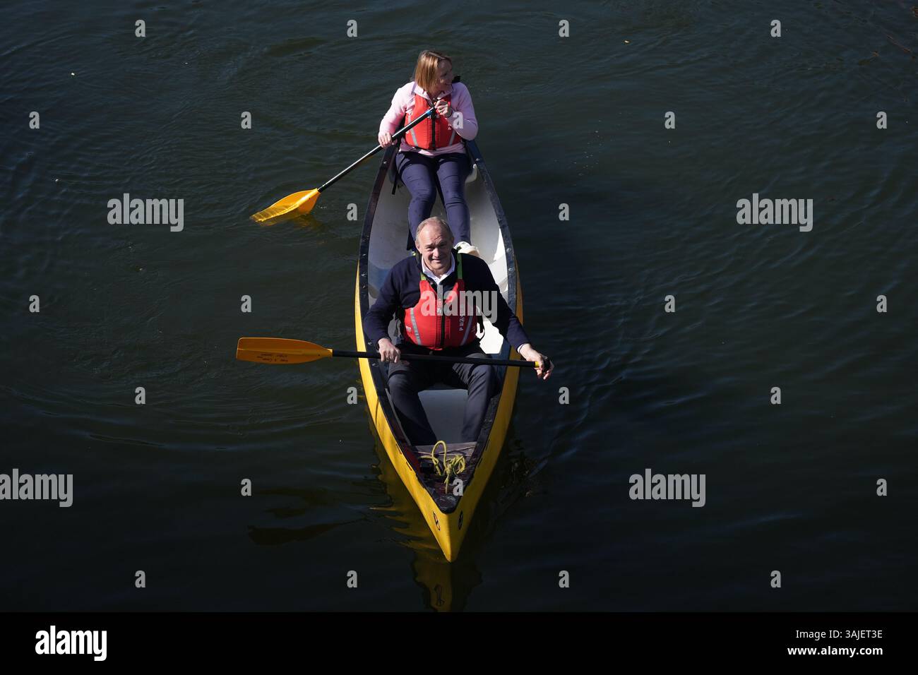 Liberal Democrat leader Sir Ed Davey with Helen Morgan MP rowing in the ...