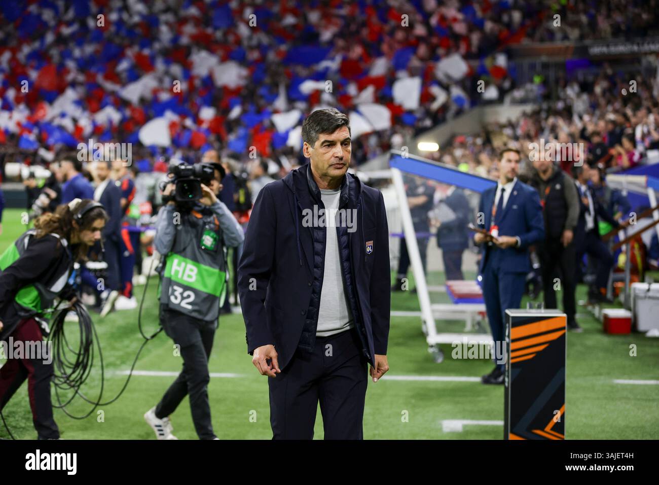 Lyon, France. 10th Apr, 2025. Lyon Manager Paulo Fonseca French flags ...