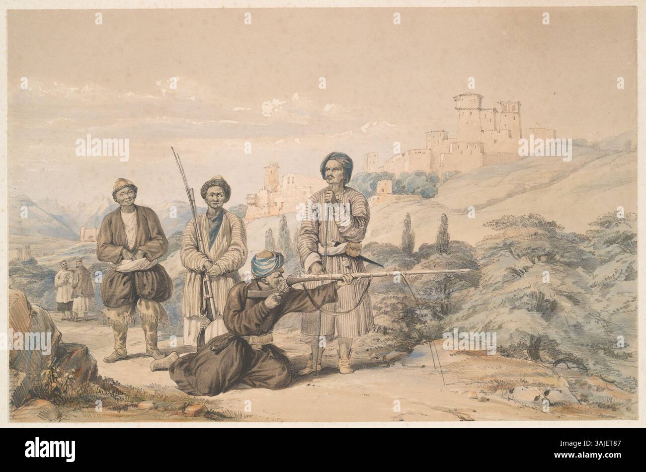 This lithograph from 1843 by James Atkinson depicts Huzzareh firing ...