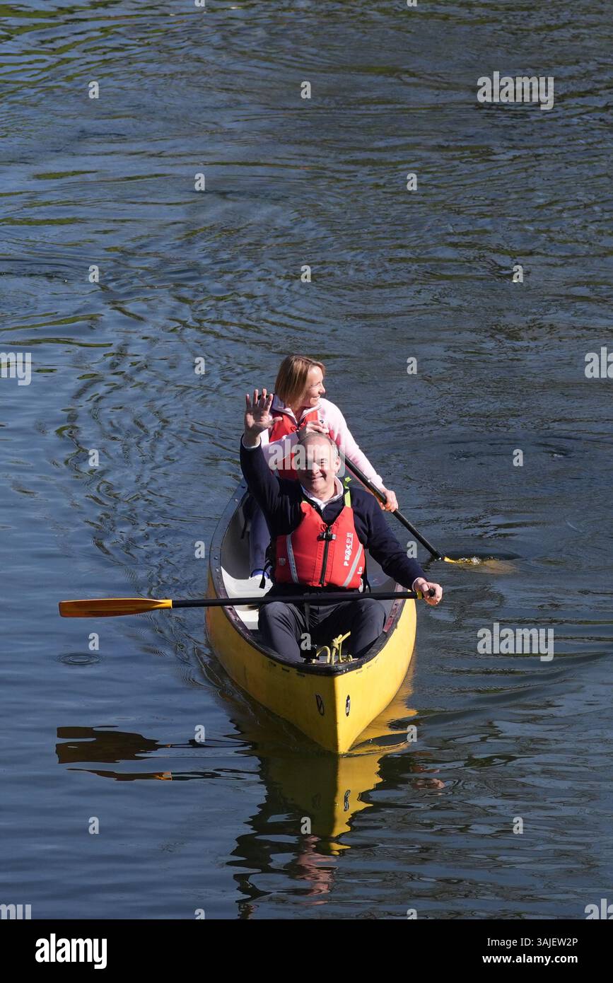 Liberal Democrat leader Sir Ed Davey canoeing in the River Severn in ...