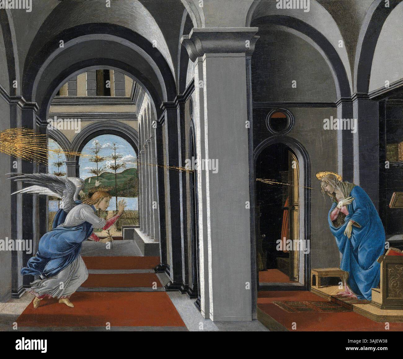 Sandro Botticelli's 'Annunciation' (circa 1490-1495) depicts the angel ...