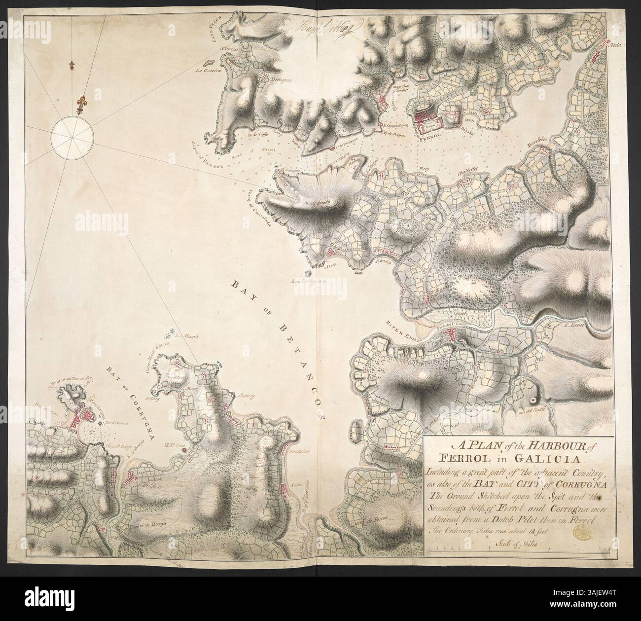 This 1767-1768 map by Hugh Debbieg details the Harbour of Ferrol in ...