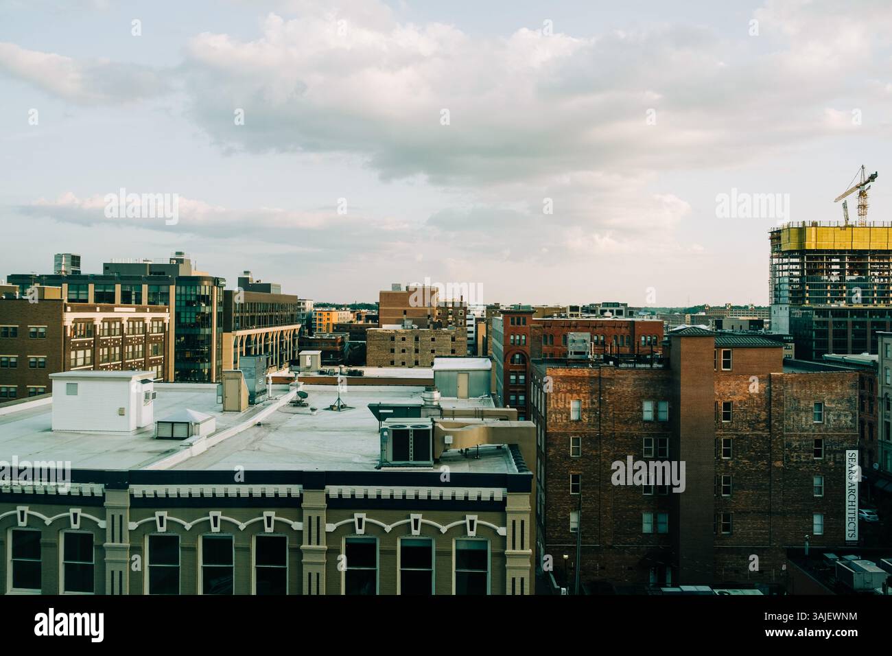 Urban cityscape view with construction and old buildings Stock Photo ...