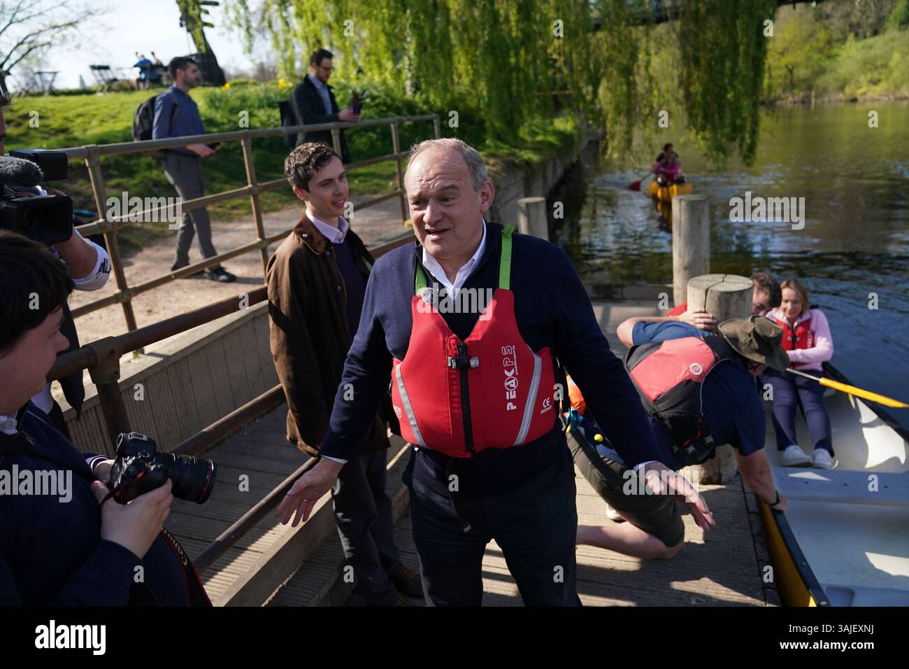 Liberal Democrat leader Sir Ed Davey after canoeing in the River Severn ...