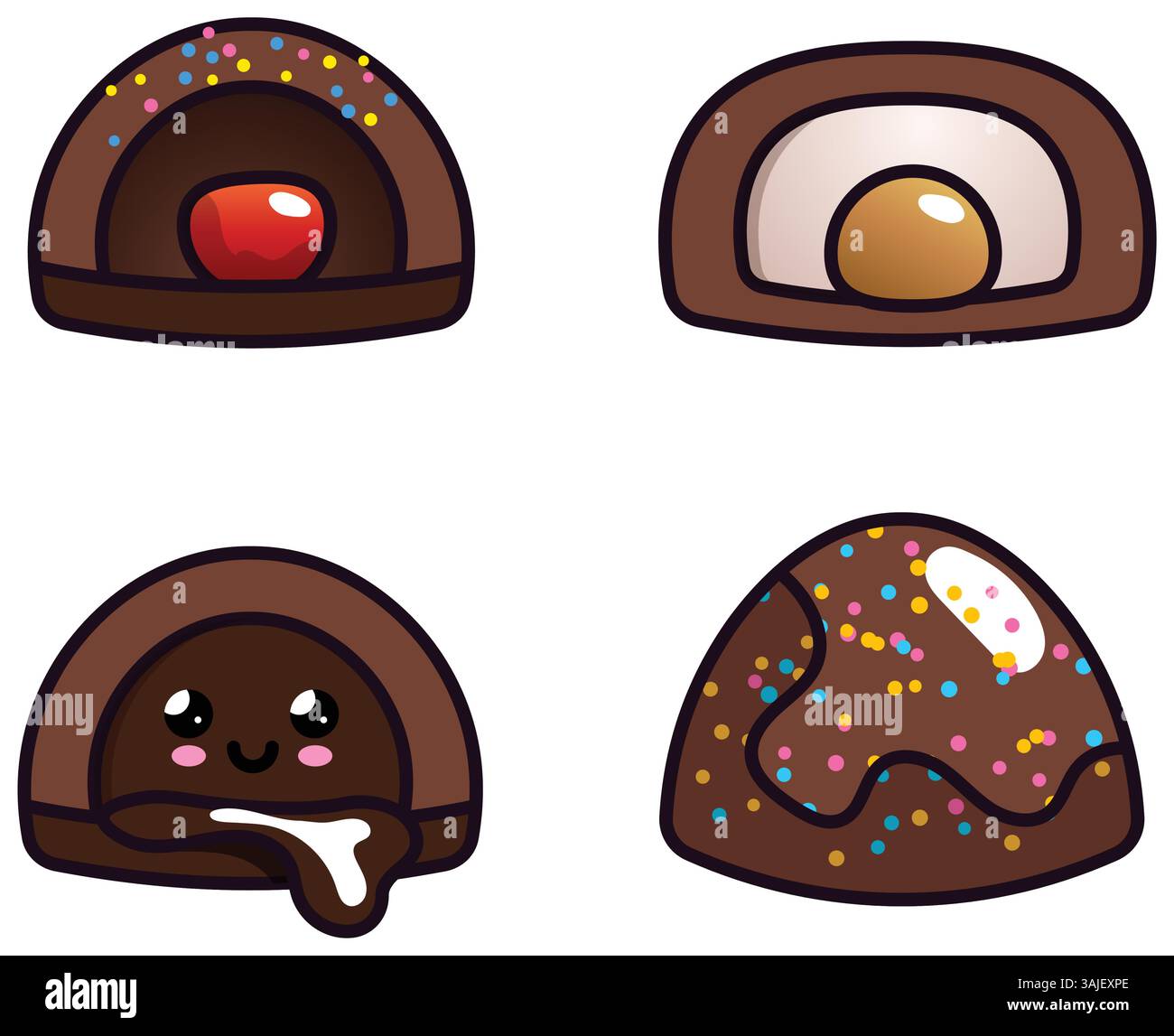 Chocolate candies set of vector lineal icons on the white background ...