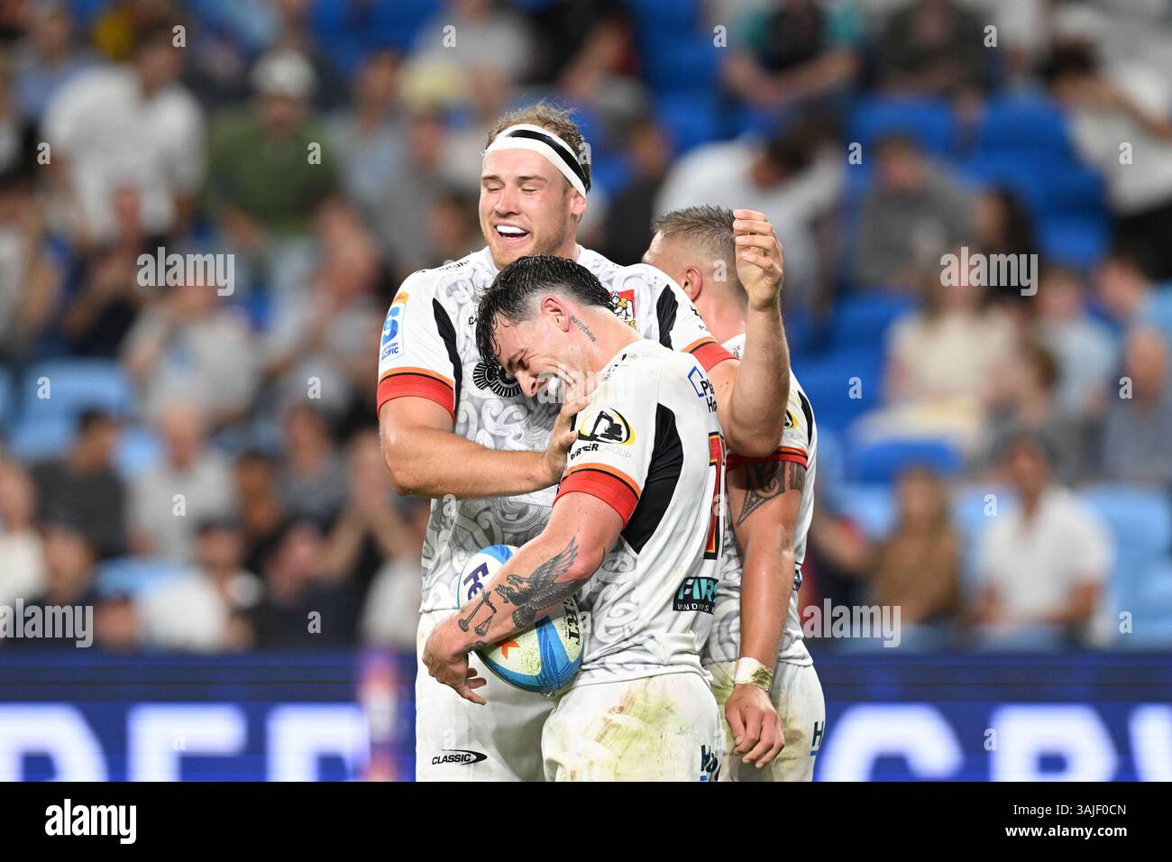 Leroy Carter of the Chiefs celebrates after scoring a try during the ...