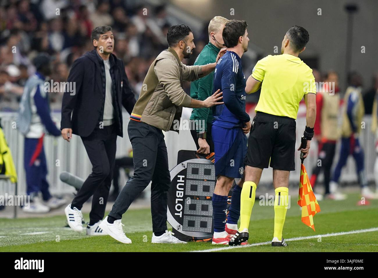 Lyon, France. 10th Apr, 2025. Manchester United Manager Ruben Amorim ...