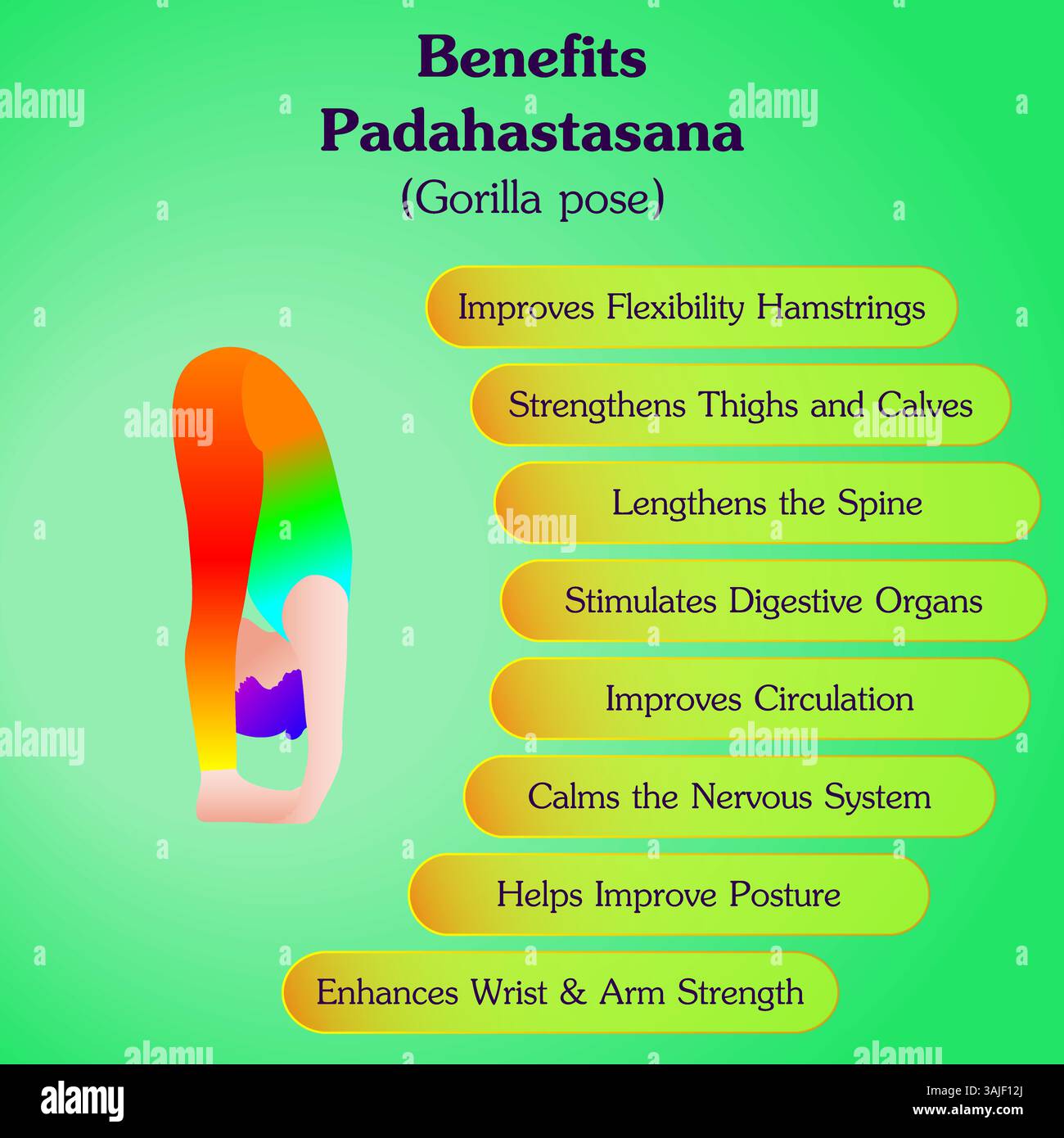 Benefits of practicing Padahastasana yoga pose. Gorilla yoga pose or ...