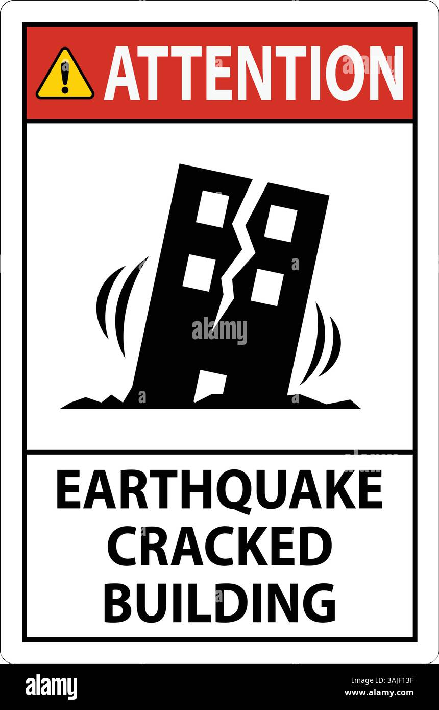 Earthquake Attention Sign with Cracked Building Stock Vector Image ...