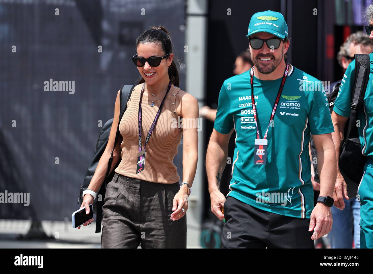 Fernando Alonso (ESP) Aston Martin F1 Team with his girlfriend Melissa ...