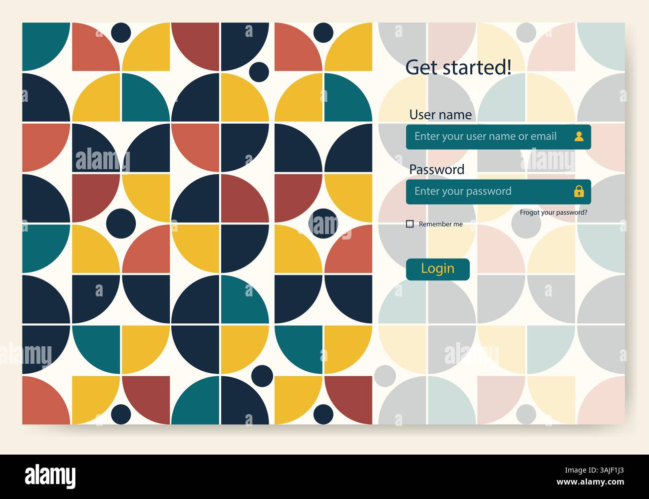 Flat design landing page. Login form user interface vector template. Landing page template with ...