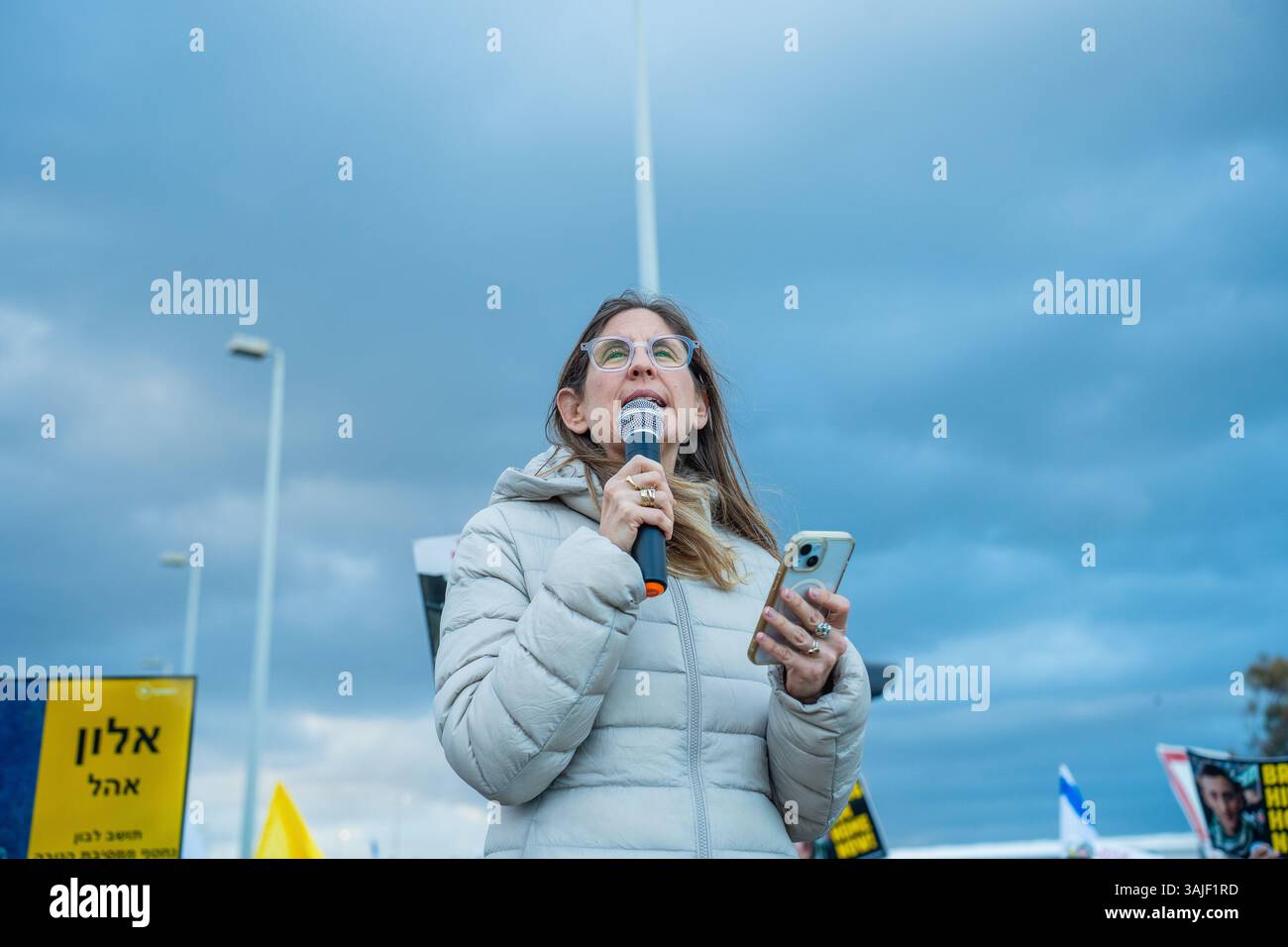 Ein HaMifratz, Israel - April 10, 2025: Idit Ohel, mother of Alon Ohel ...