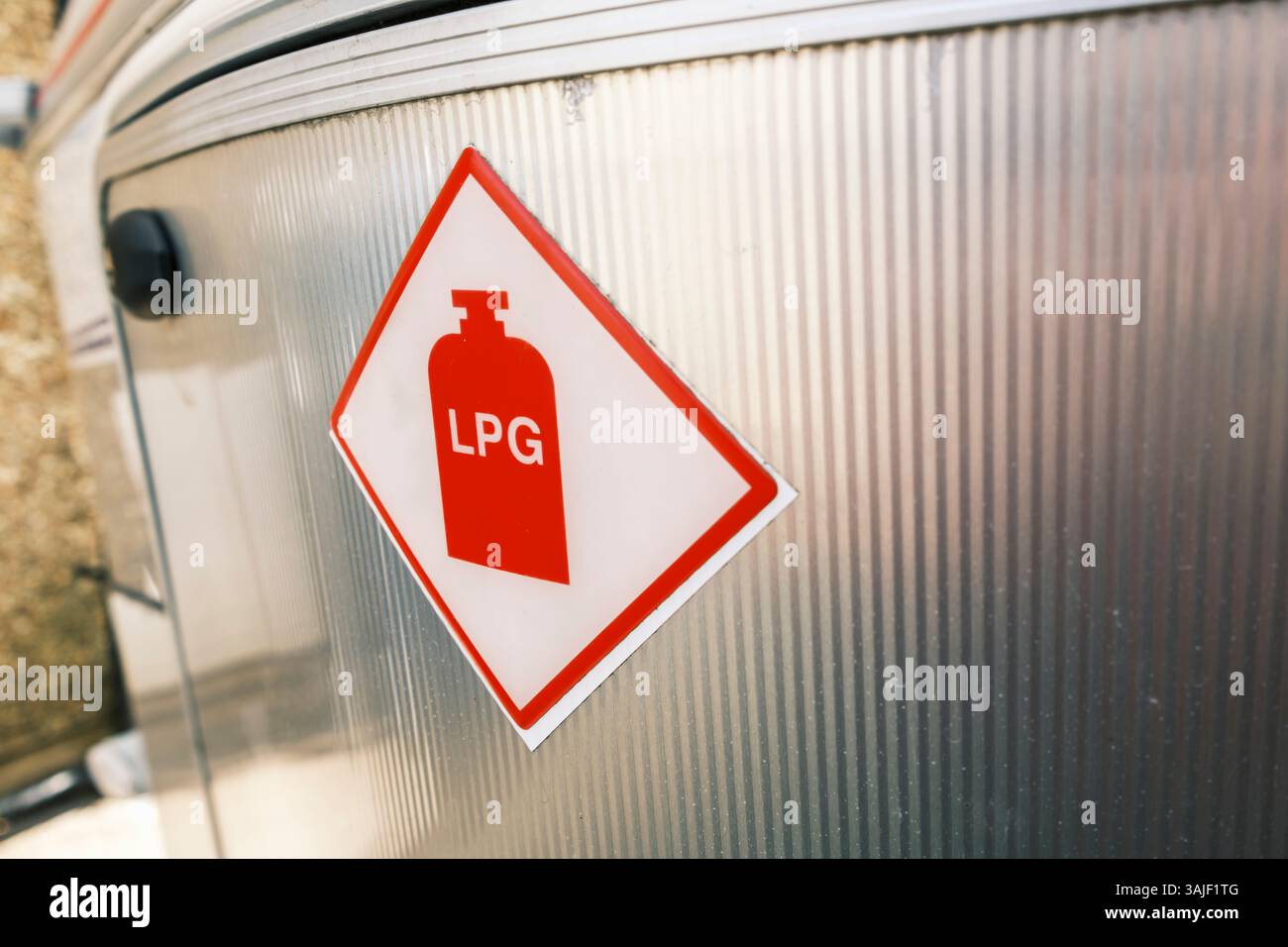 Close up of the LPG warning sign on and Eriba caravan gas locker Stock ...