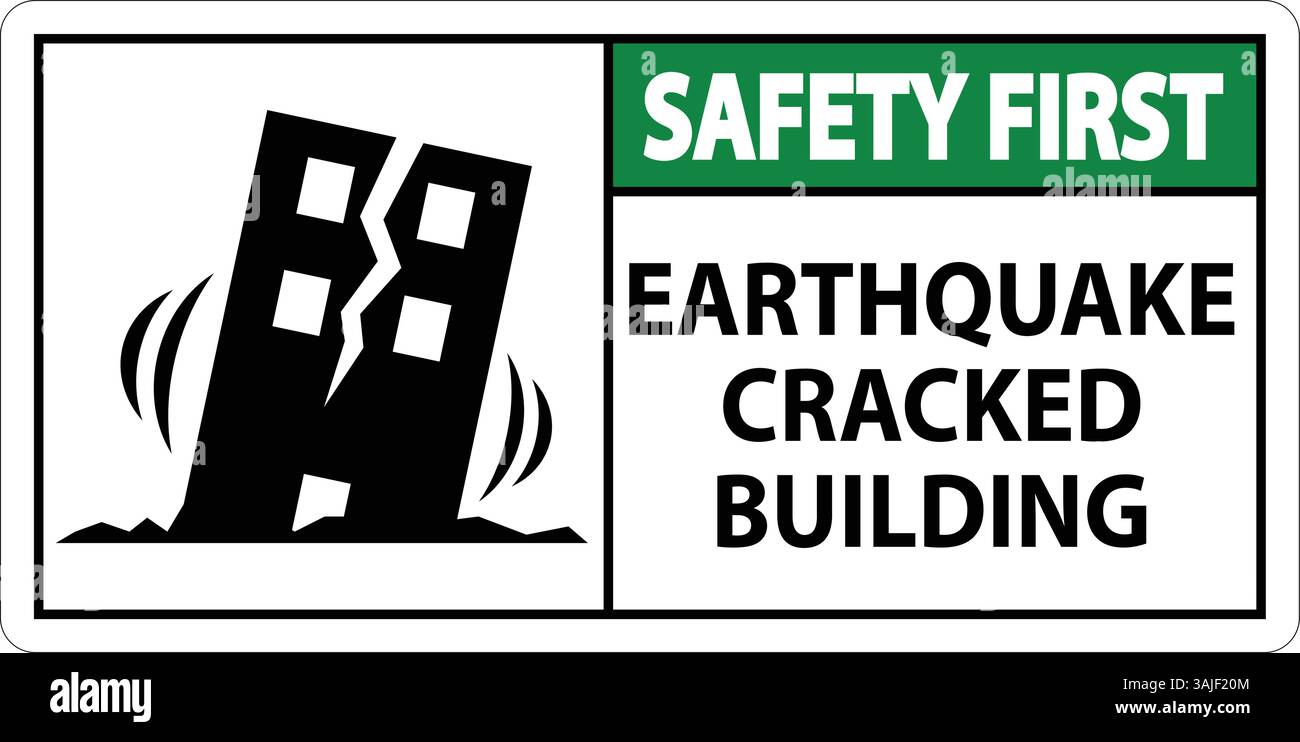 Earthquake Safety First Sign with Cracked Building Stock Vector Image ...