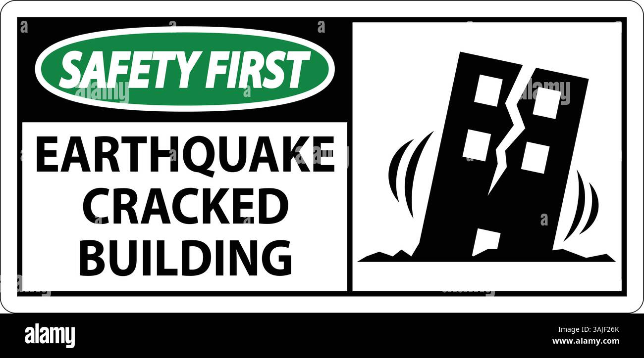 Earthquake Safety First Sign with Cracked Building Stock Vector Image ...