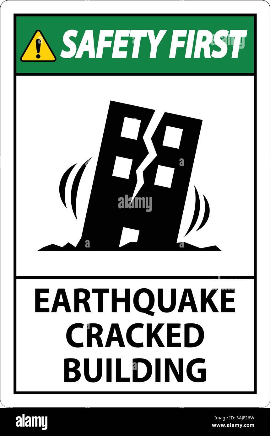 Earthquake Safety First Sign with Cracked Building Stock Vector Image ...