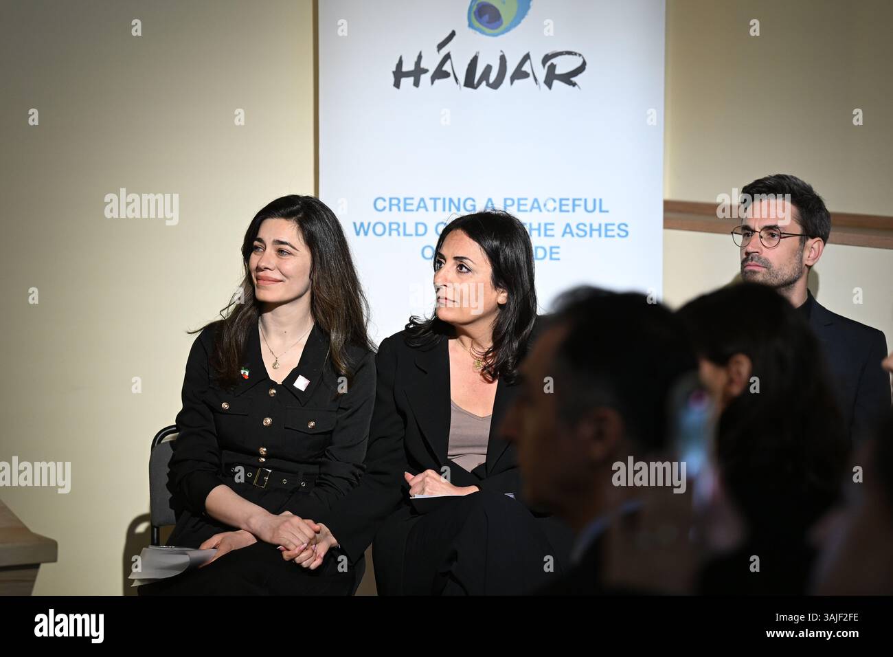 Berlin, Germany. 11th Apr, 2025. Gazelle Sharmahd (l, daughter of the ...