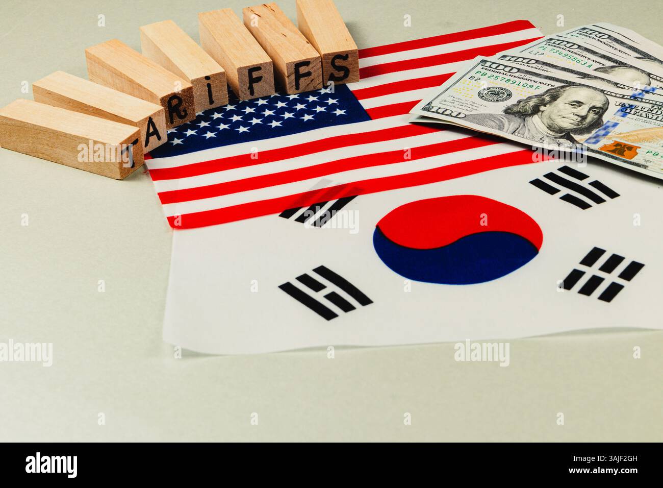 Important symbols of international trade include flags of the USA and ...