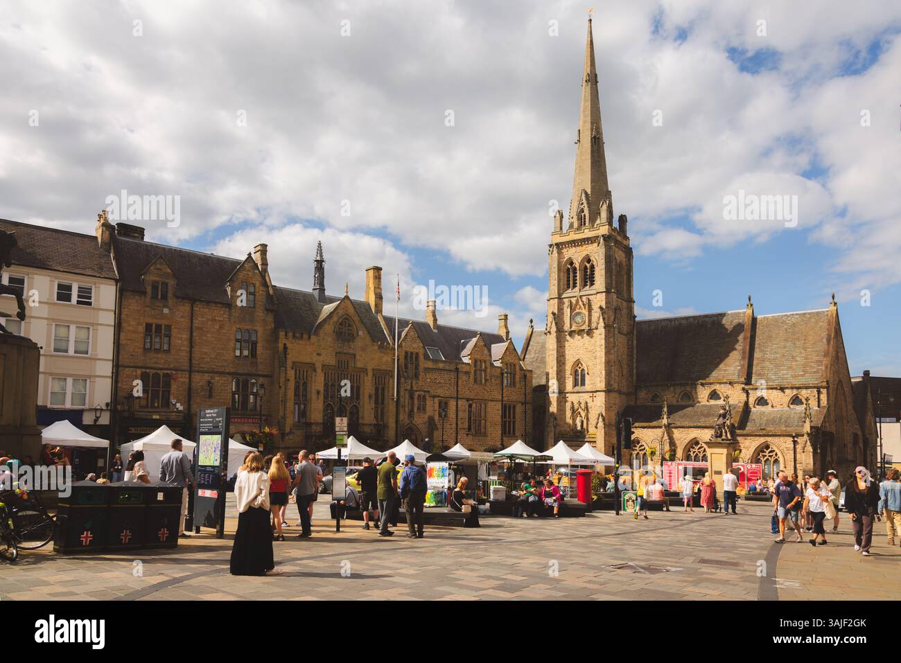 Durham, UK - June 22, 2024: Bustling old town Durham Market Place with ...