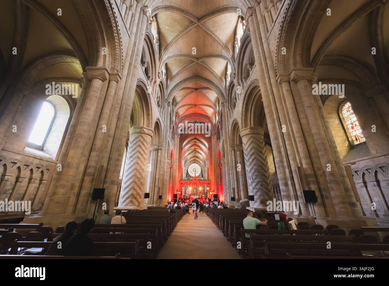 Durham, UK - June 22, 2024: The ornate and vaulted interior of Durham ...