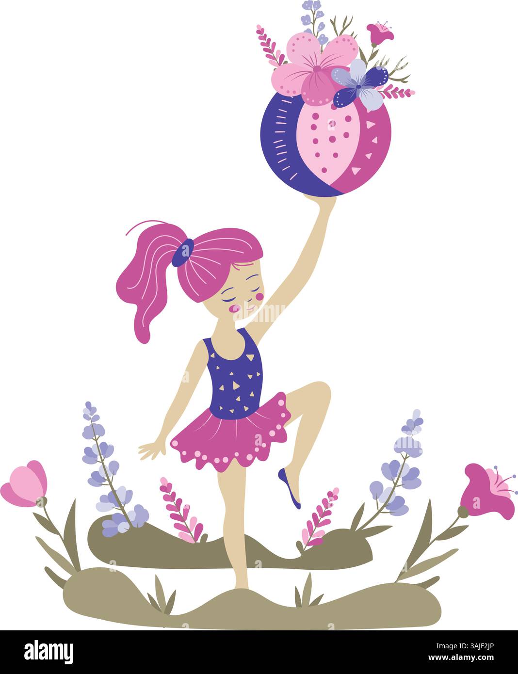 the girl is doing gymnastics, cartoon vector illustration on the white ...