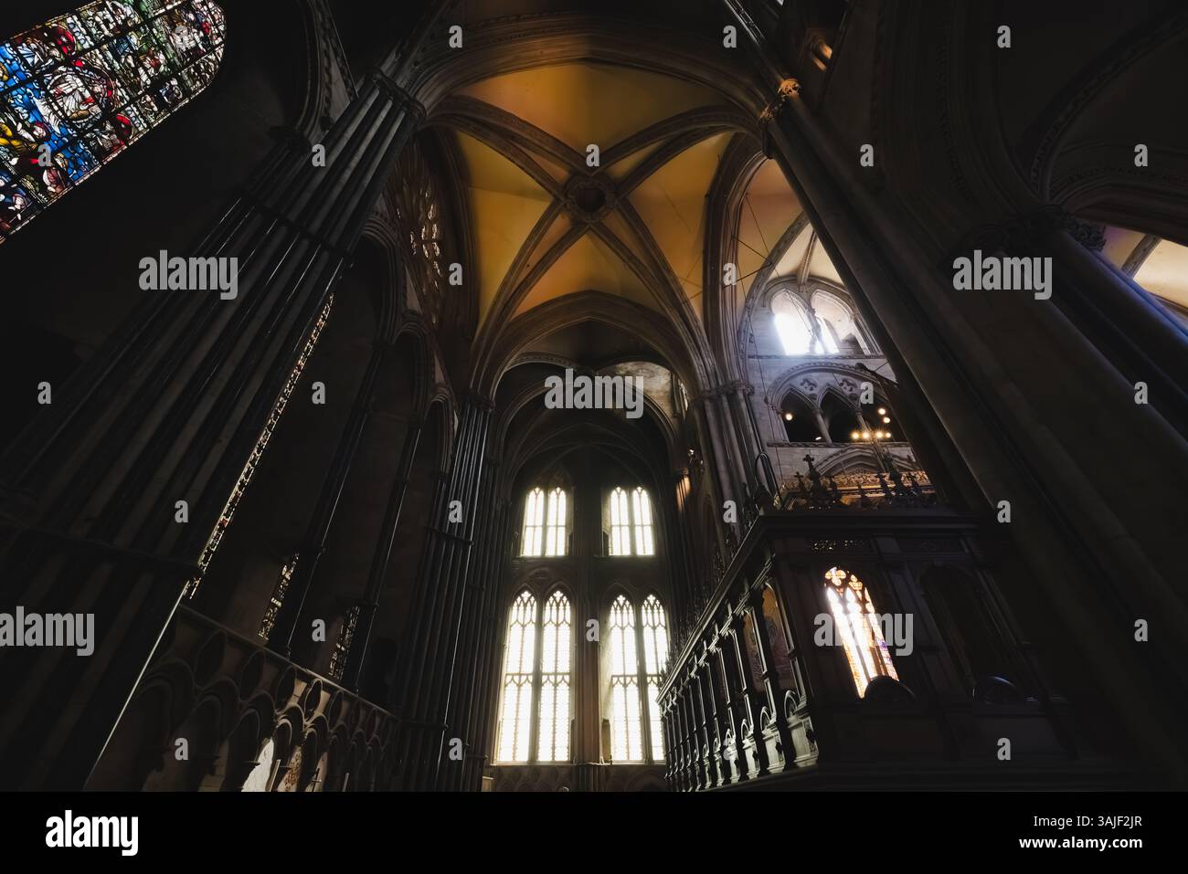 The atmospheric interior of the historic Durham Cathedral features ...