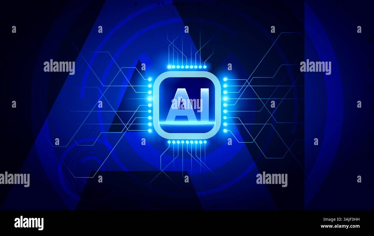 Neon AI chip with digital connections, core role of artificial intelligence in business ...