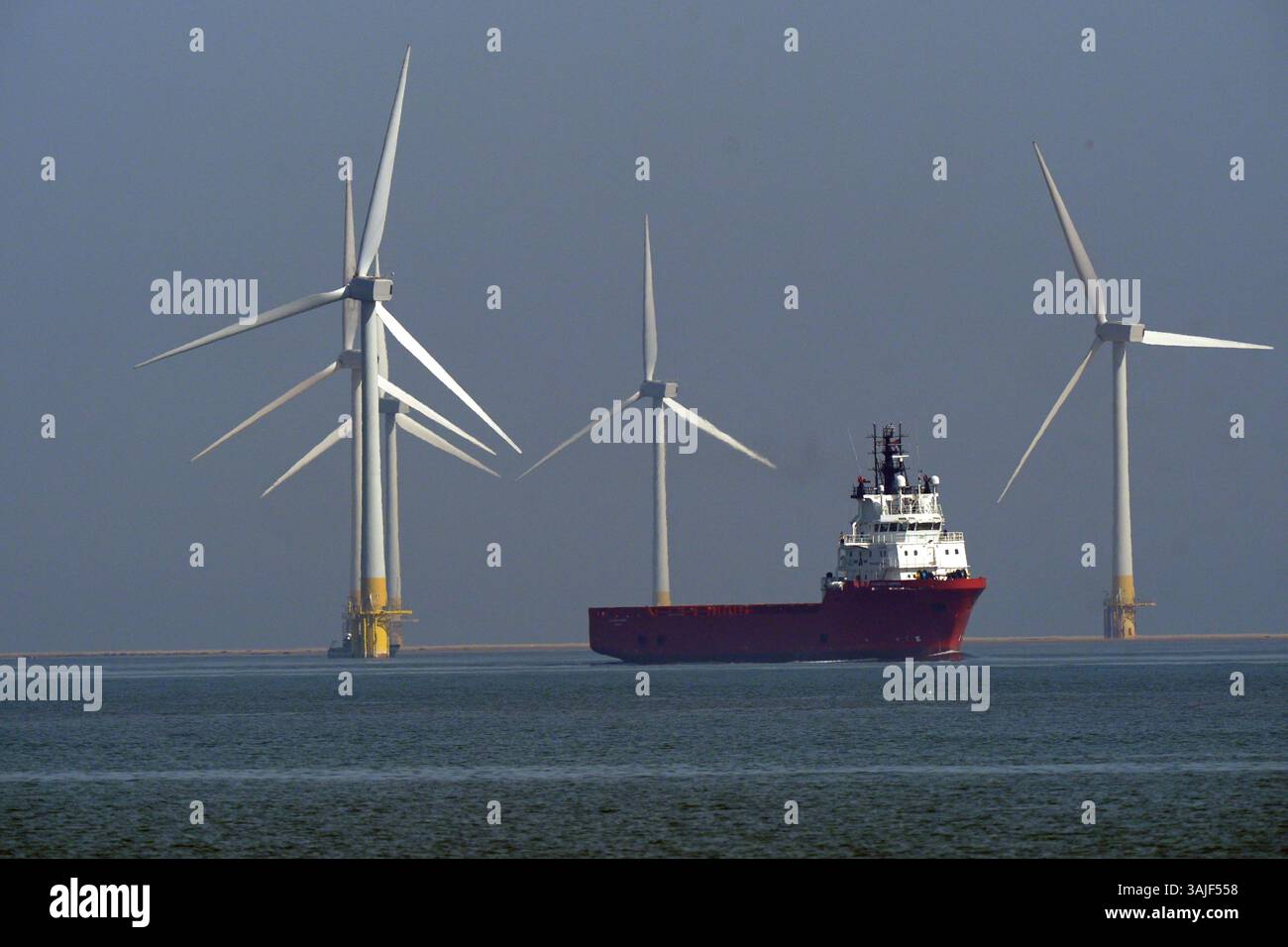 Supply ship Atlantica Carrier with some turbines from the Scroby Sands ...