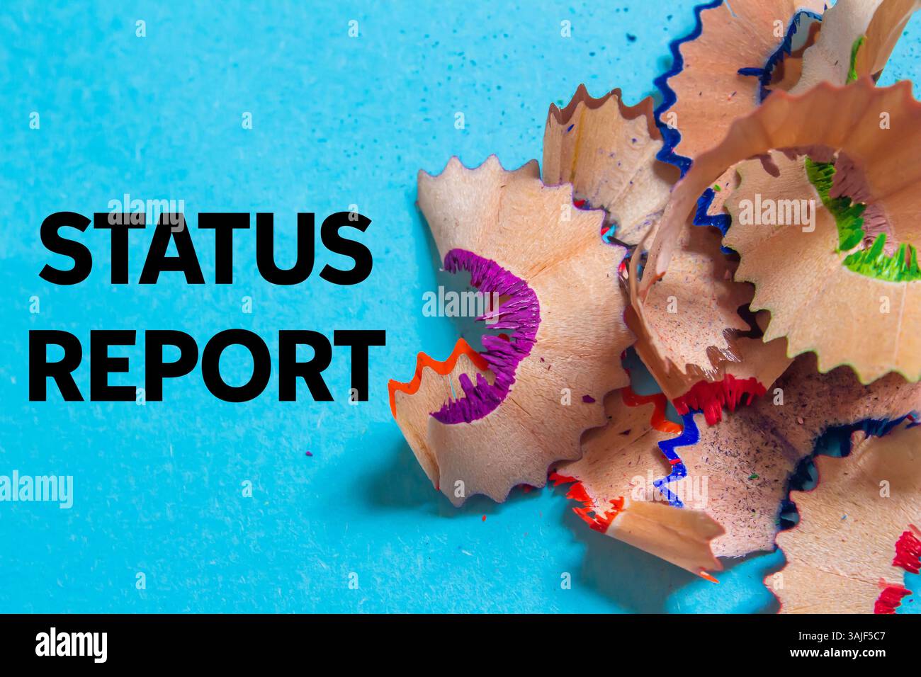 Status report message written on blue background. Conceptual status ...