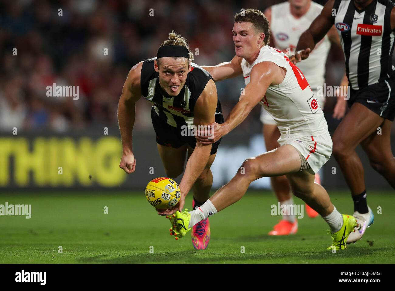 Adelaide, Australia. 11th Apr, 2025. Darcy Moore of the Magpies is ...