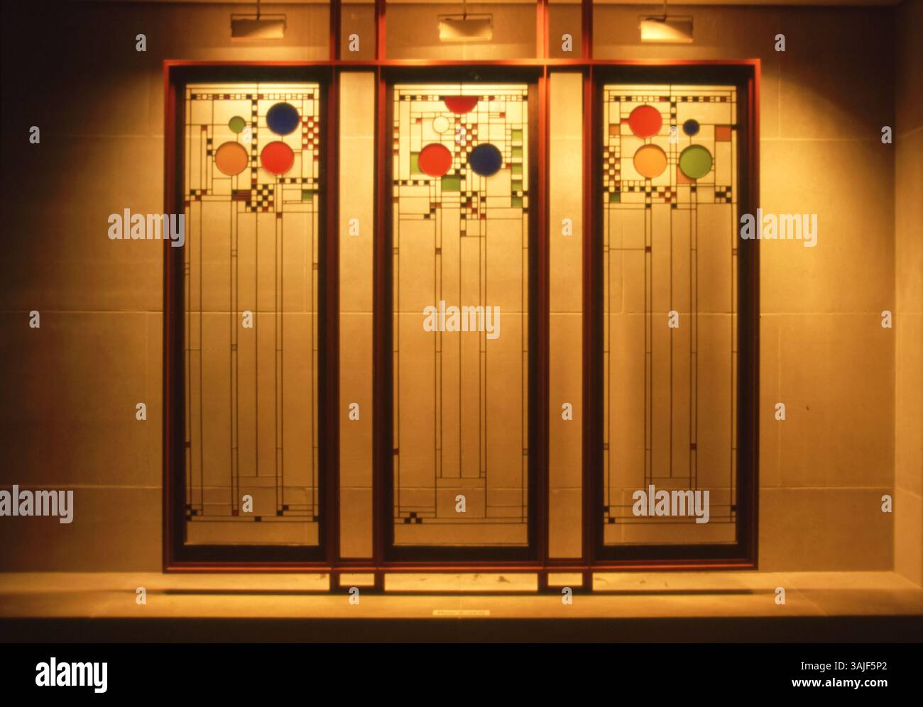 Stained glass windows designed by Frank Lloyd Wright displayed in ...