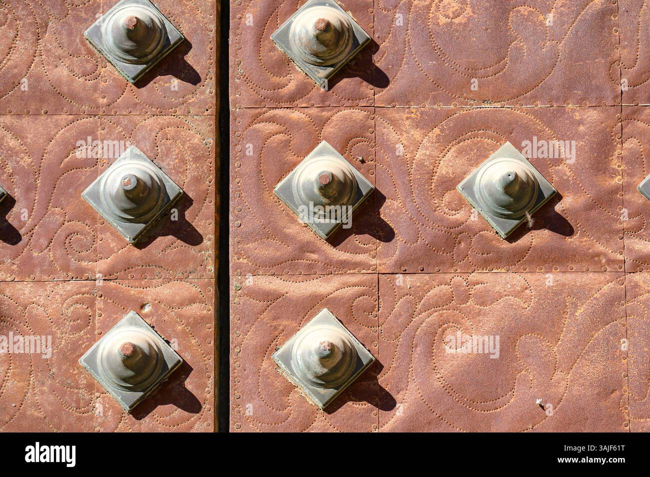 Medieval metal rivets on an entrance door of the Cathedral Church of ...