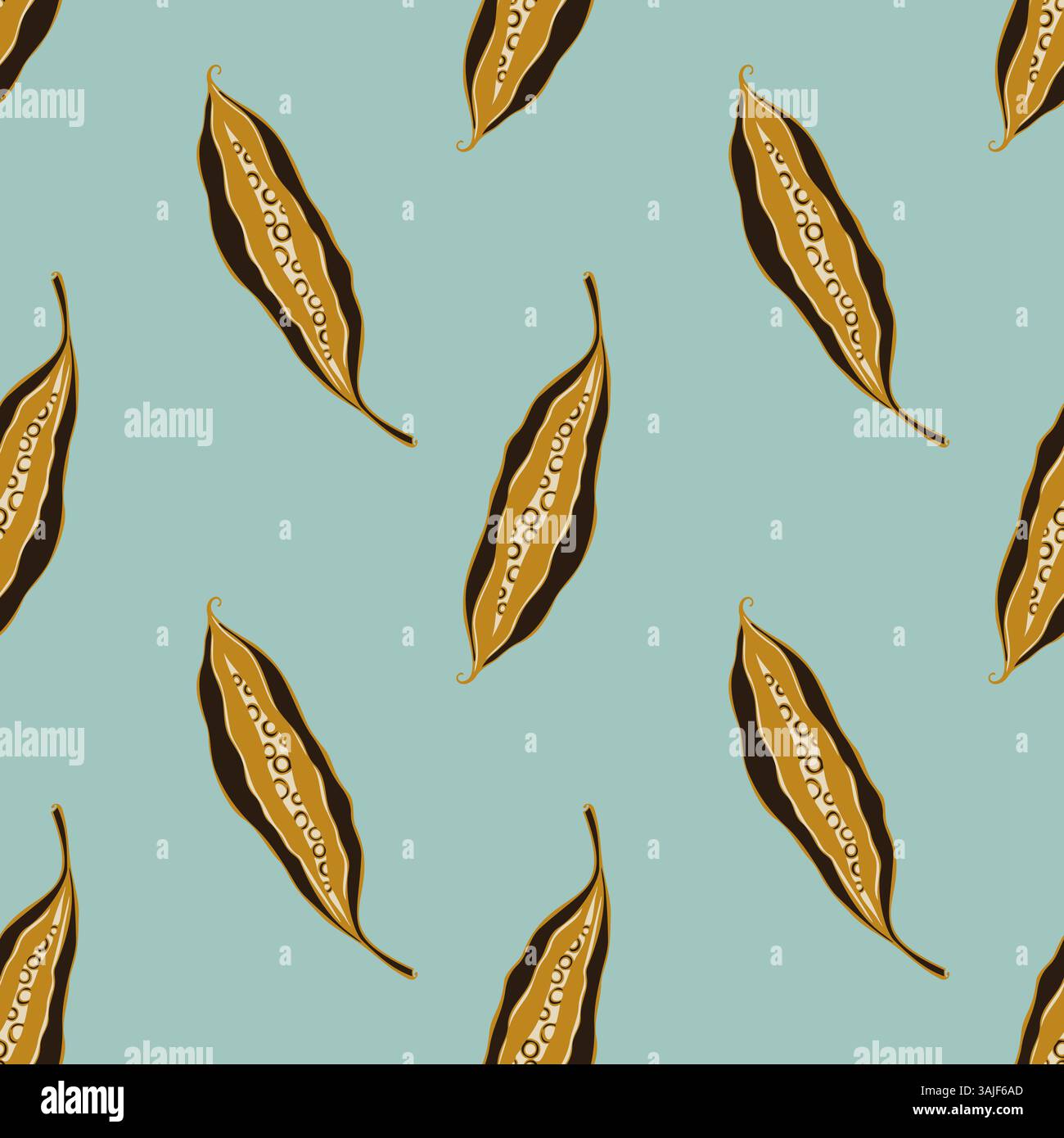 Autumn pattern with seed pods, mature plant pods, stylized doodle ...