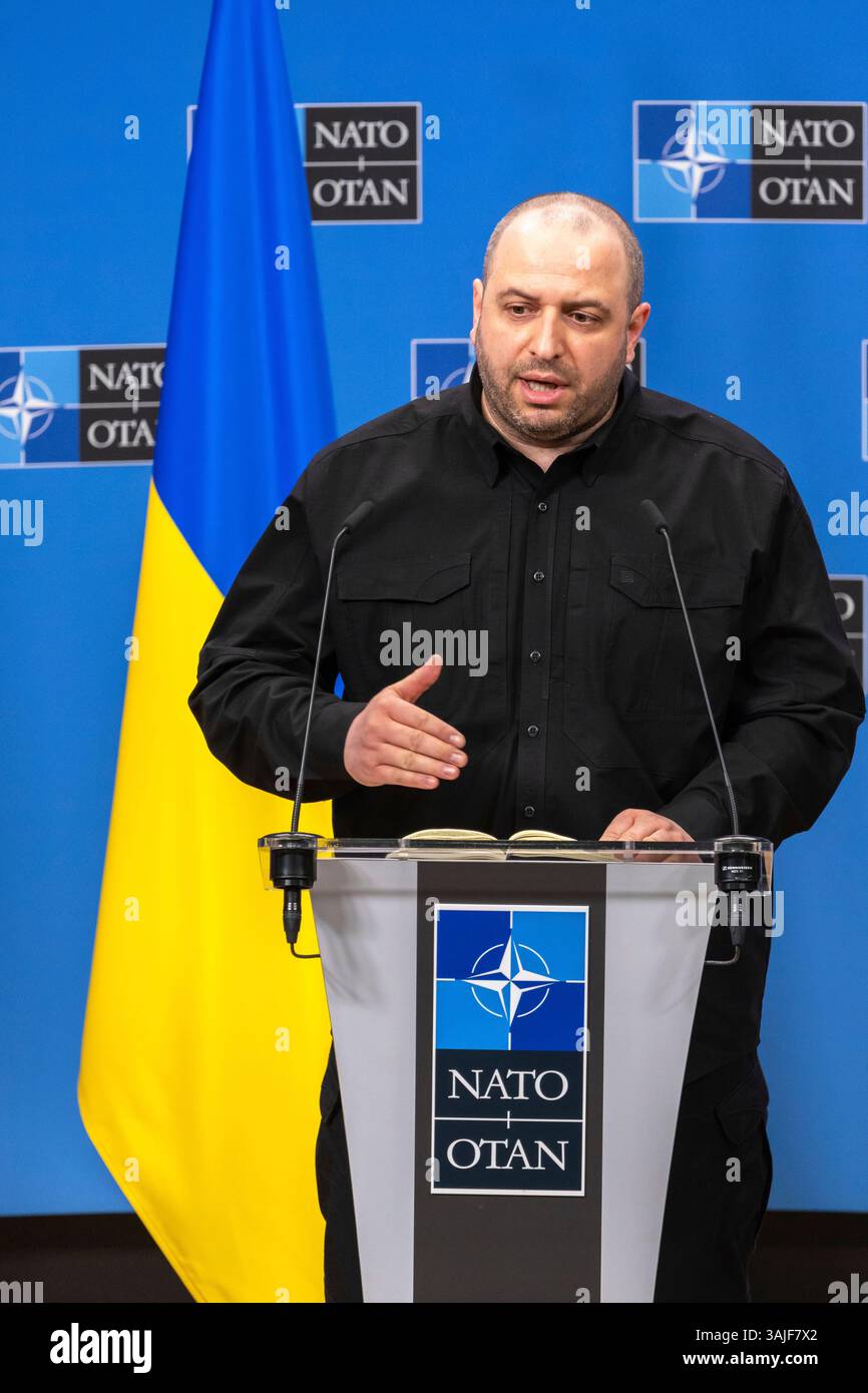 Ukraine's Defense Minister Rustem Umerov attends a media conference ...