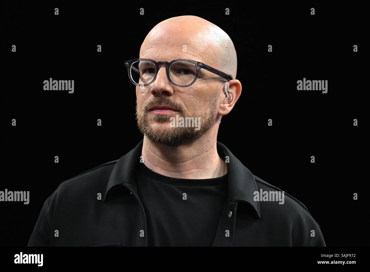 Former darts player Mark Webster during the Darts 2025 BetMGM Premier ...