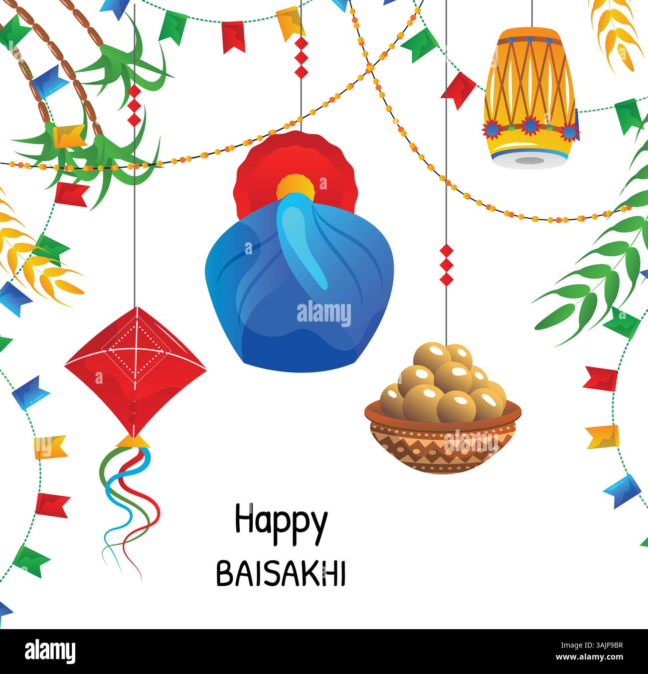 Indian Festival Vaisakhi vector cartoon illustration on the white ...