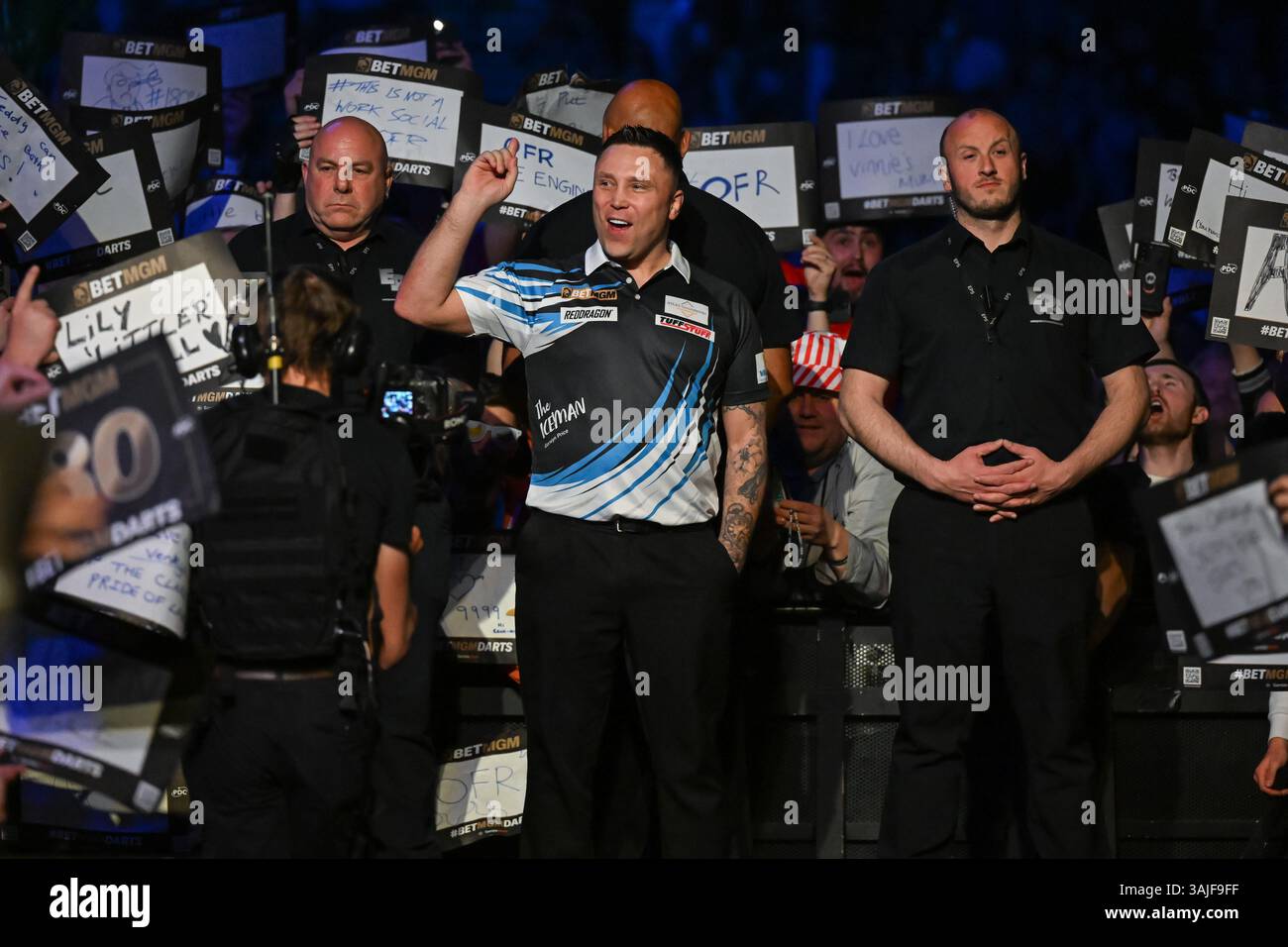 Gerwyn Price walks on during the Darts 2025 BetMGM Premier League - at ...