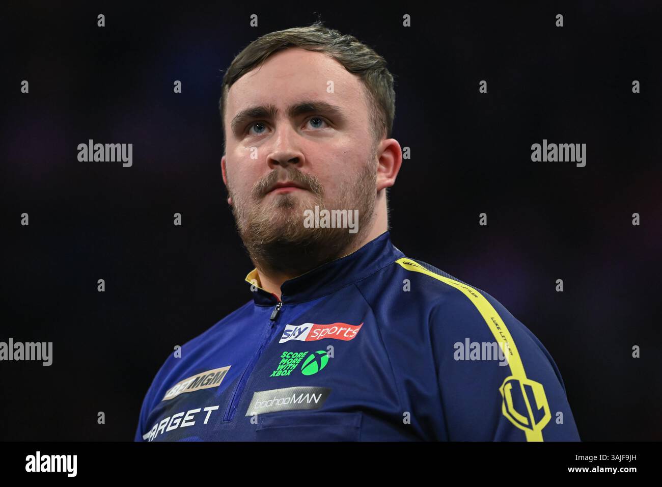 Luke Littler during the Darts 2025 BetMGM Premier League - at AO Arena ...