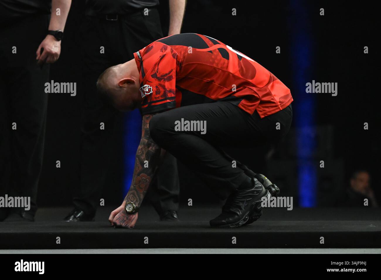 Nathan Aspinall reacts during the Darts 2025 BetMGM Premier League - at ...