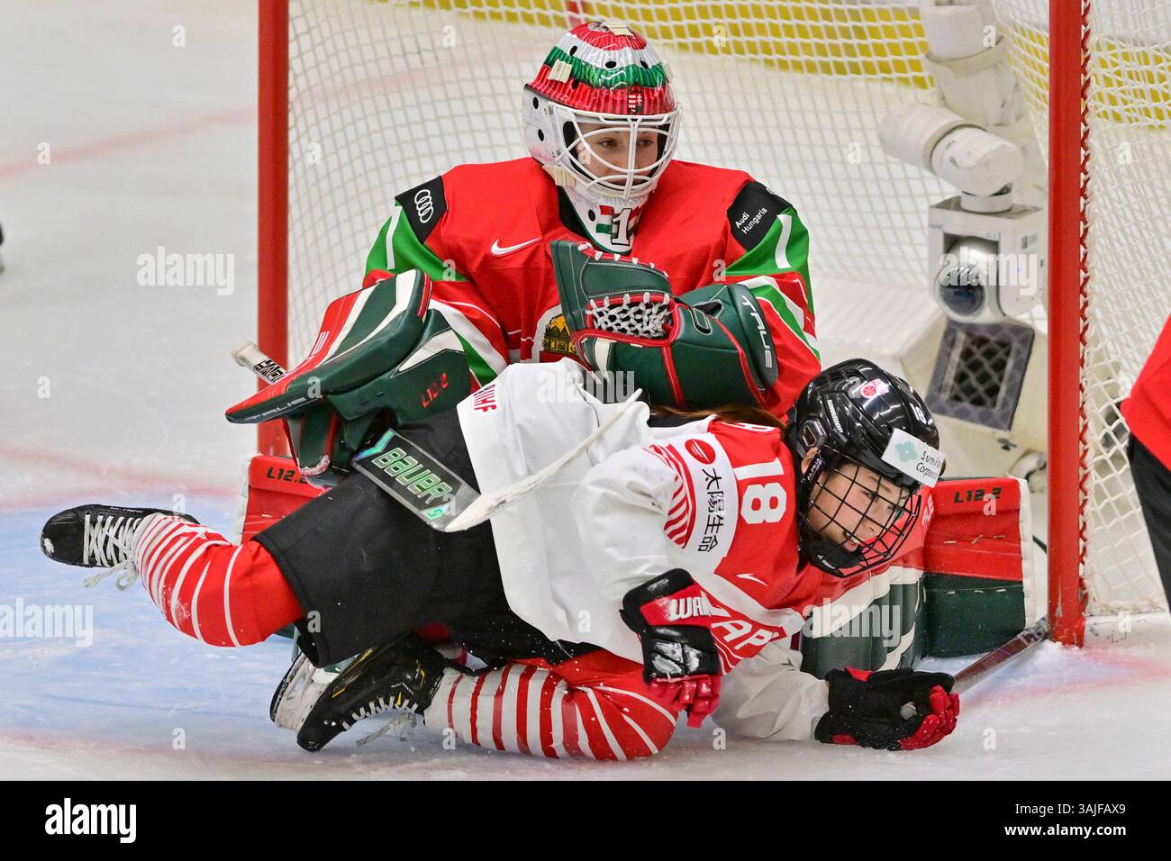 Budweis, Czech Republic. 11th Apr, 2025. L-R goalkeeper Aniko Nemeth ...