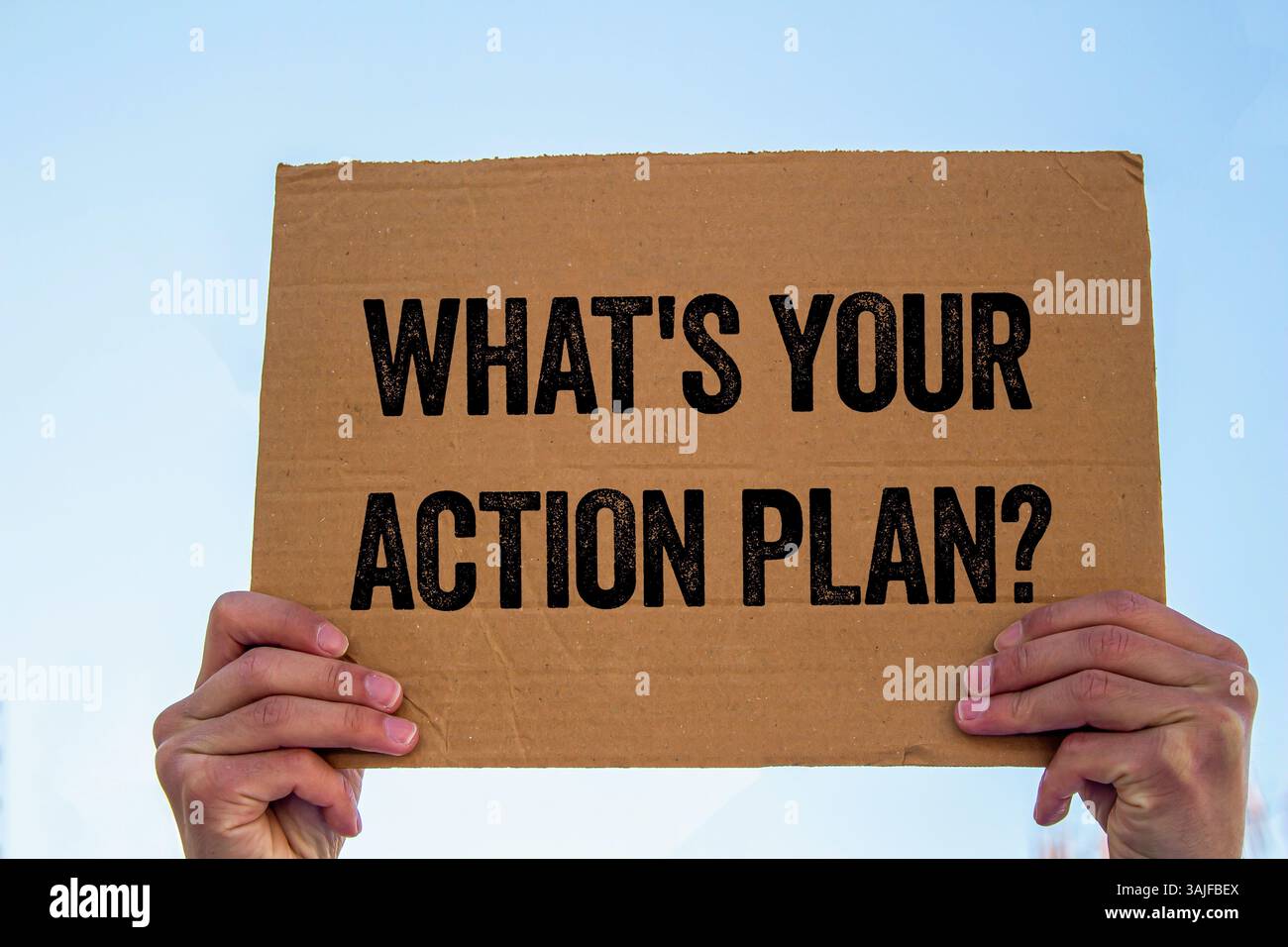 What's your action plan message written on cardboard sign. Conceptual what's your action plan ...