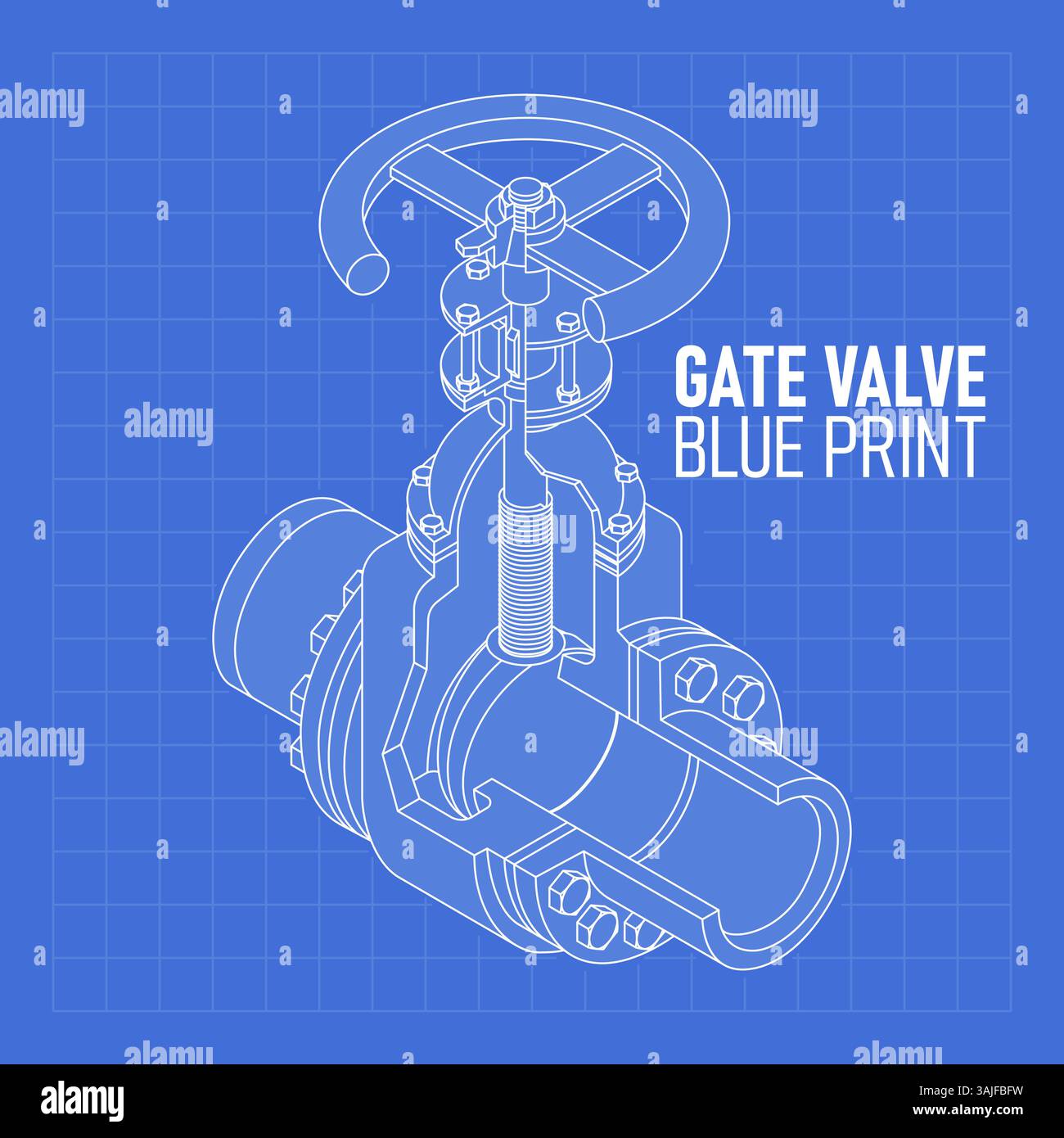 Vector gate valve technical drawing blueprints. Industrial equipment ...