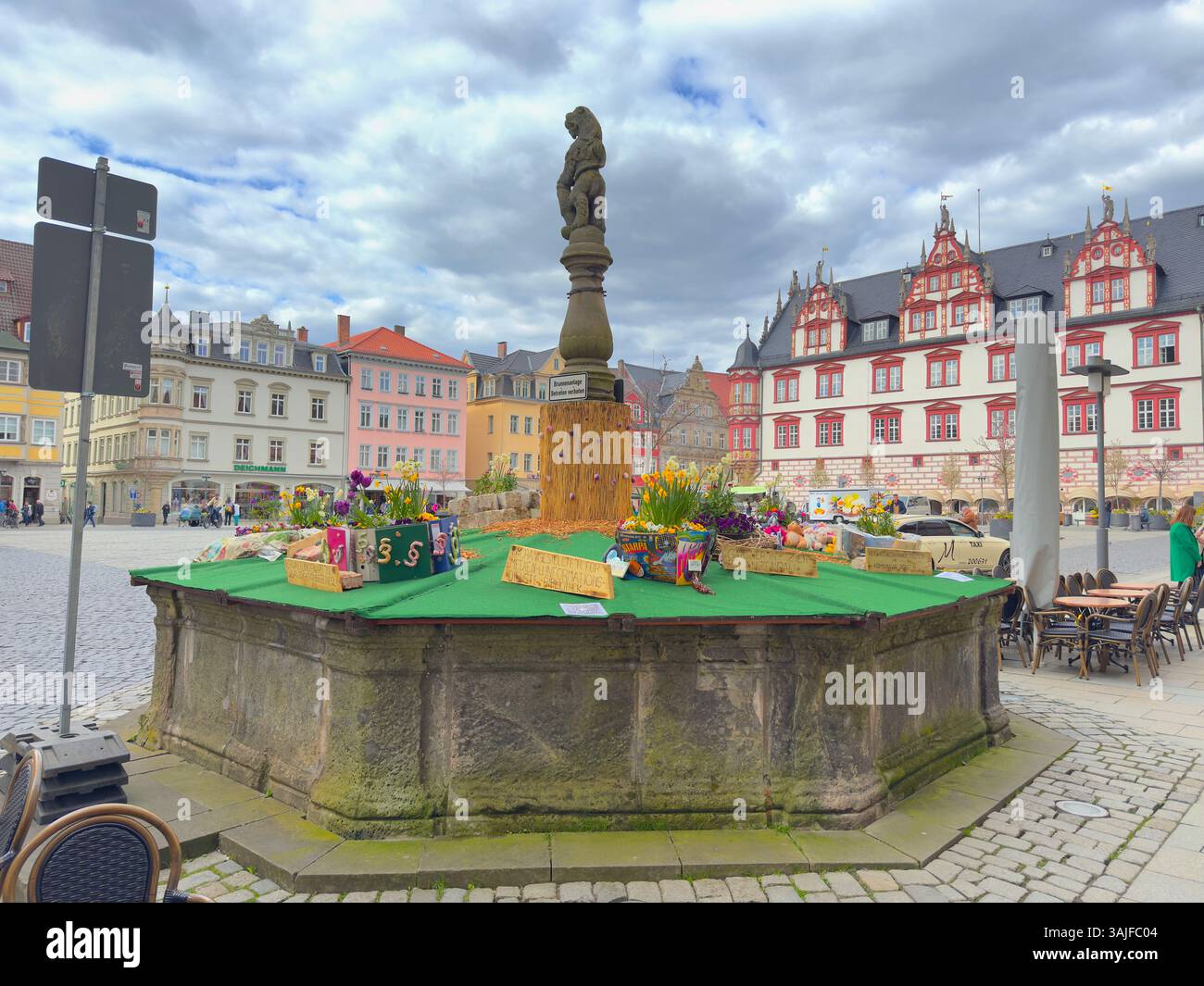 Coburg marketplace fountain with municipal job ads in Coburg, Germany ...