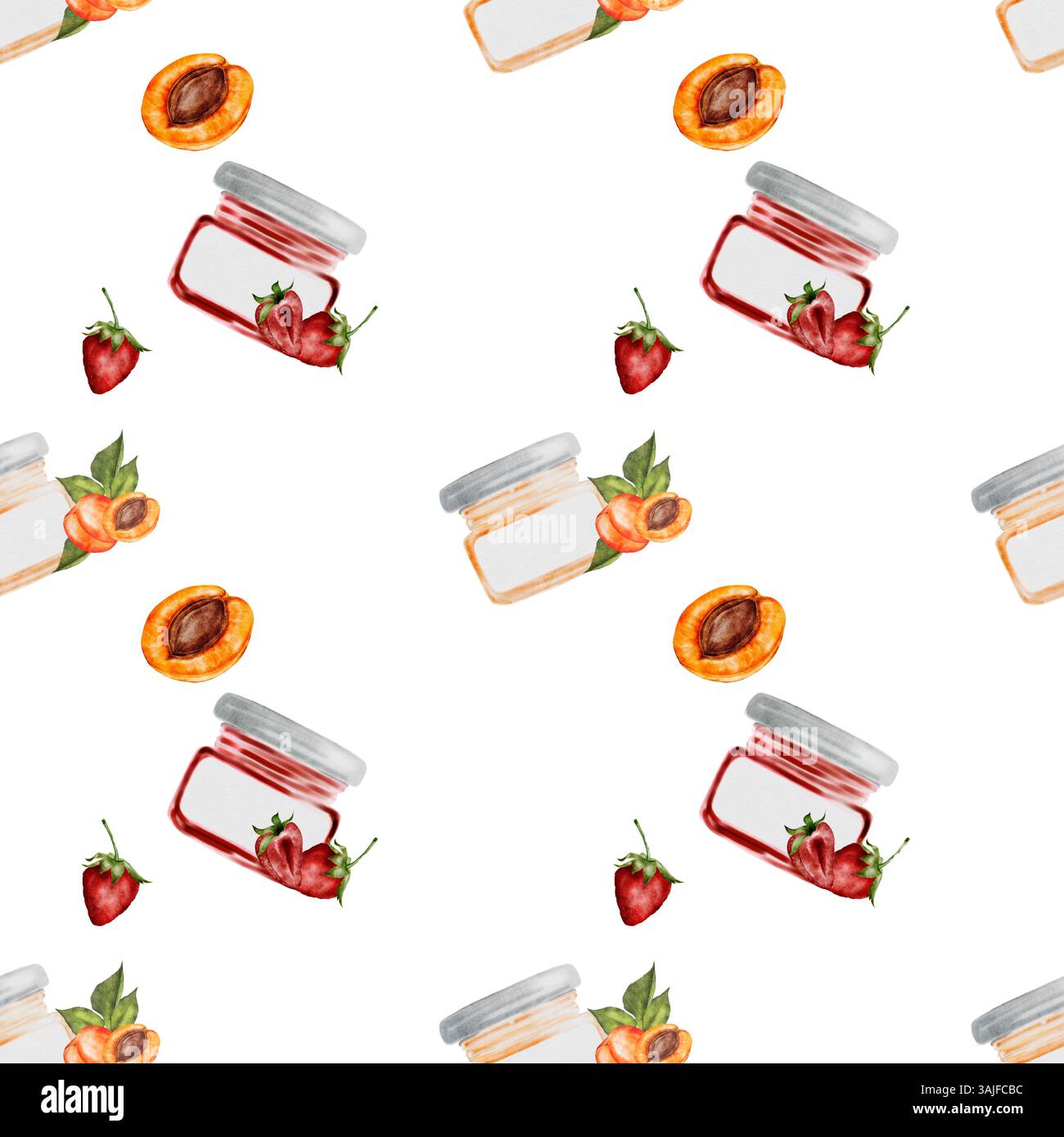 Jam jar seamless pattern watercolor. Hand drawn canned sweets on white ...