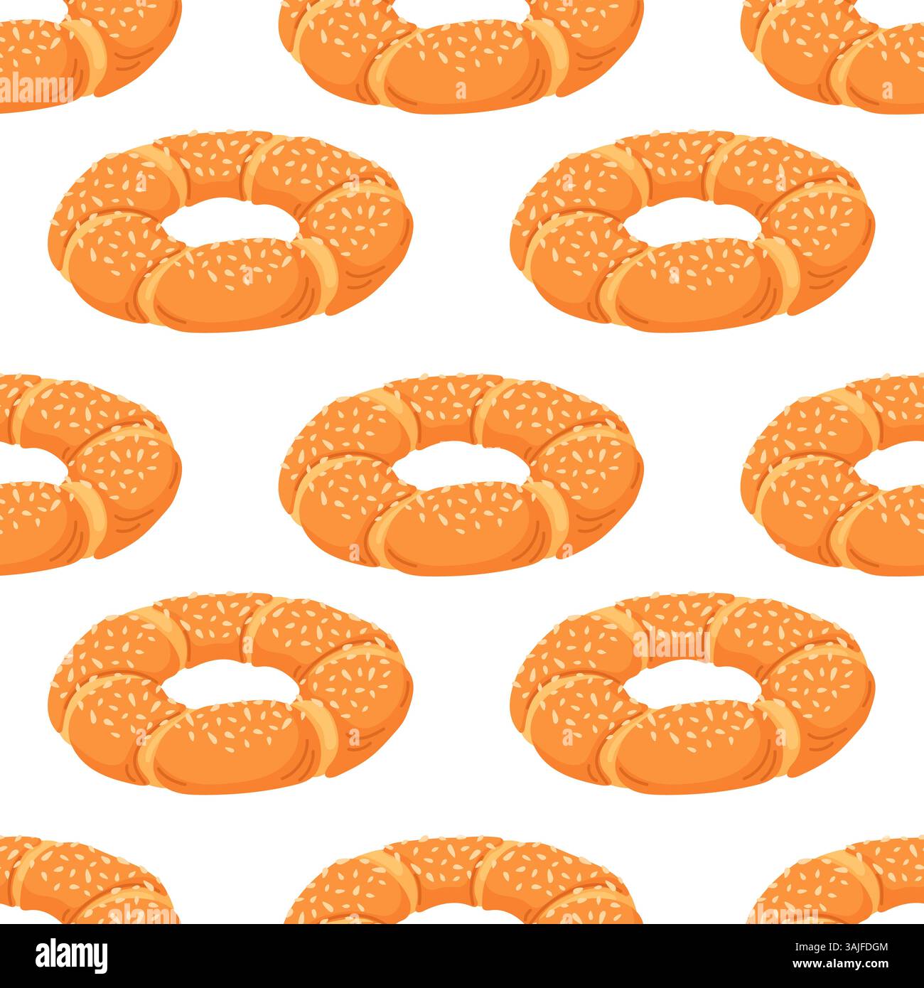 Seamless pattern with Turkish sesame bagel simit in cartoon style ...