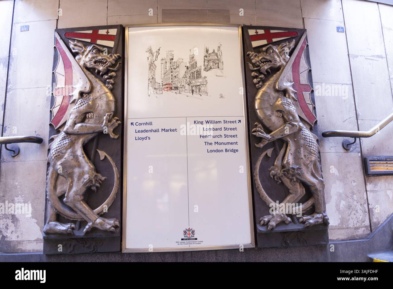 Direction signage shown between two Coat of Arms for City Of London ...