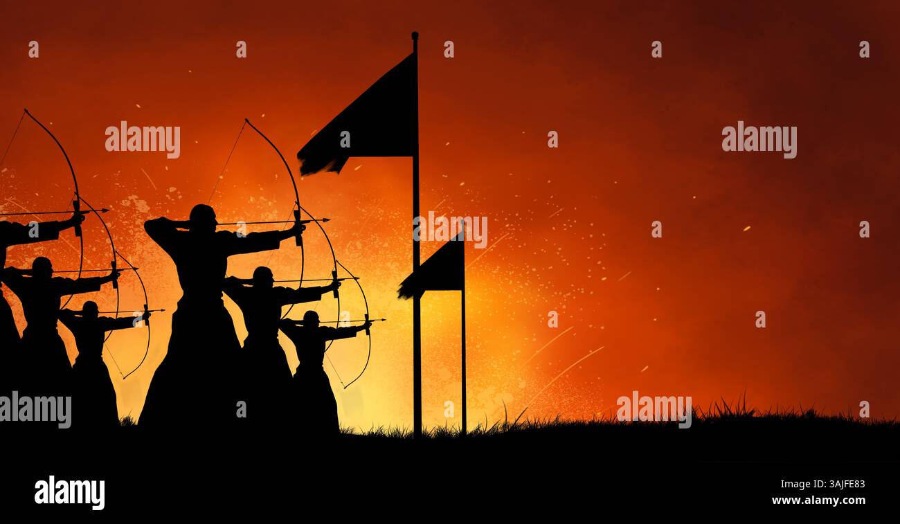 Abstract fantasy silhouette design art of group of ancient warriors ...
