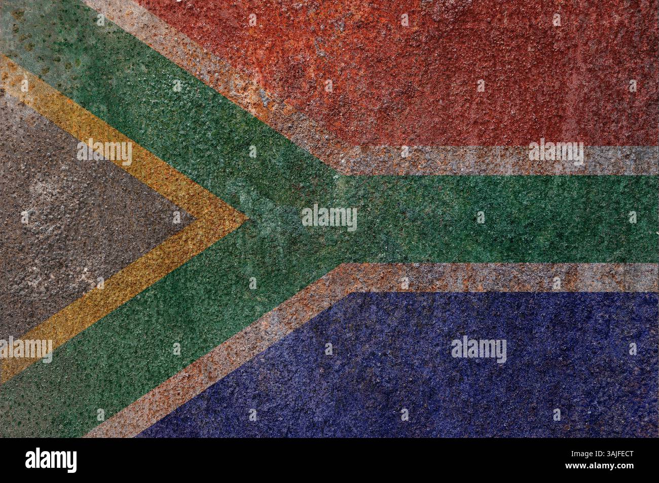 South Africa state flag on a metal surface. Dirty grunge South Africa ...