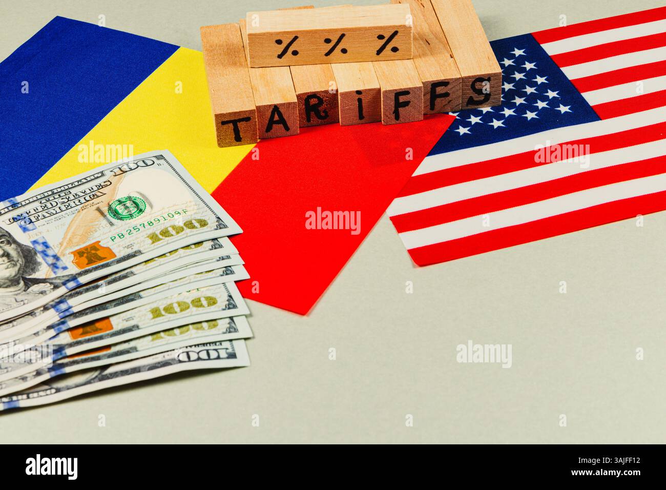 Currency and flags represent the trade dynamics between the USA and ...