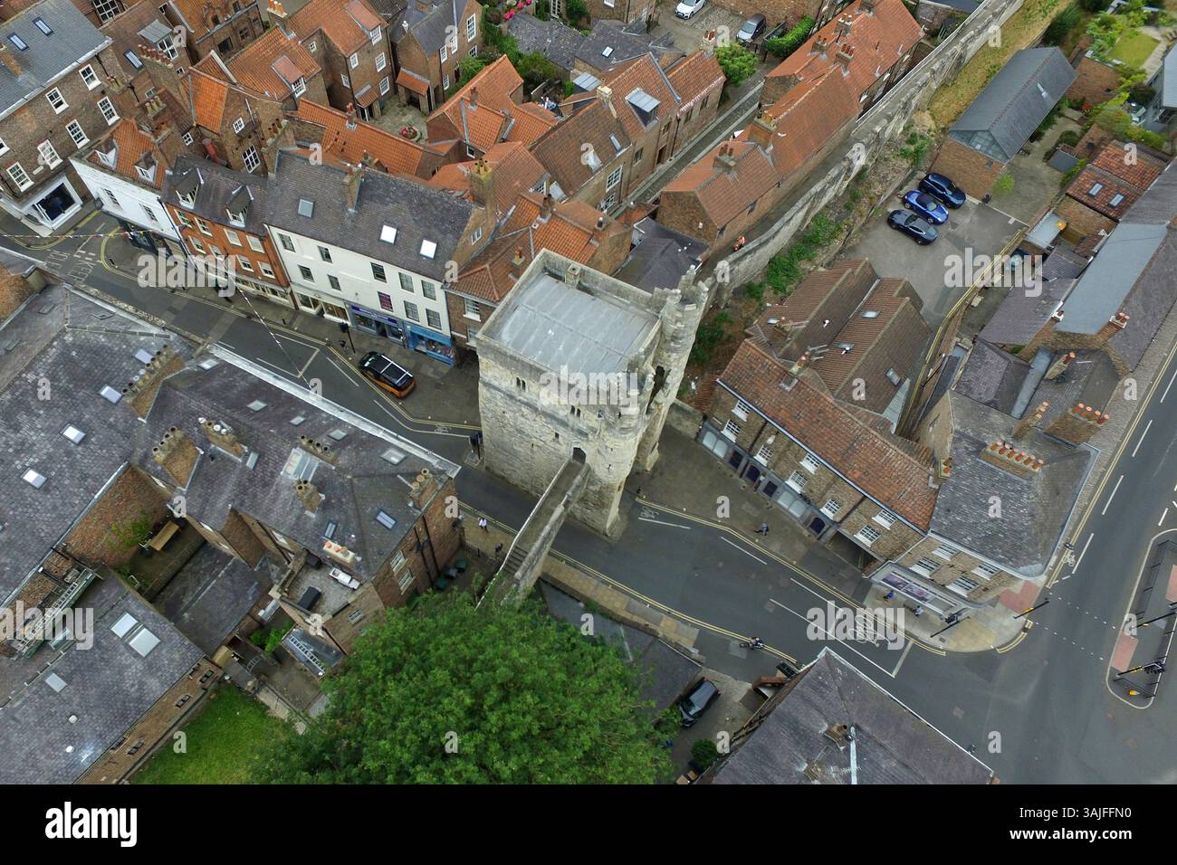 aerial view of Monk Bar, Historical military landmark York, England ...